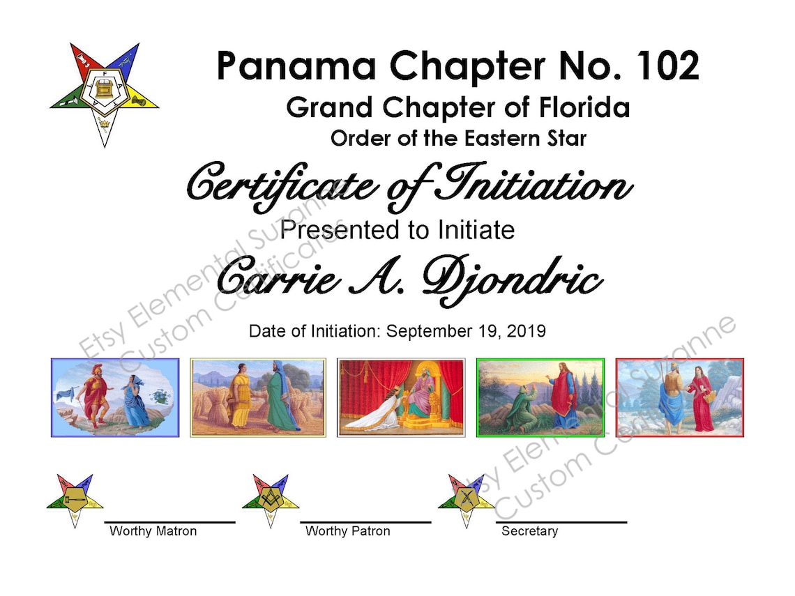 OES Certificate of Initiation Signatures Eastern Star - Etsy
