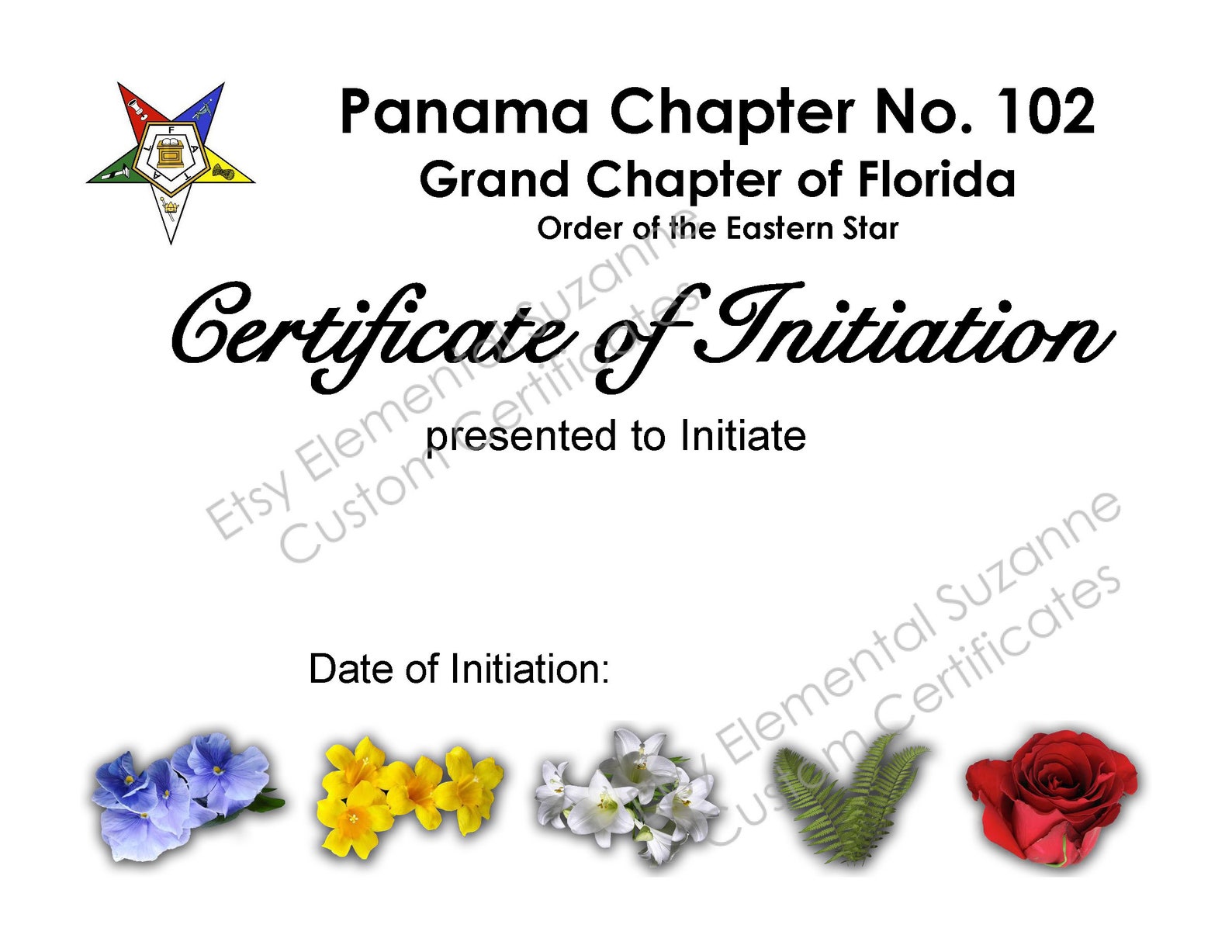 OES Certificate of Initiation Eastern Star - Etsy