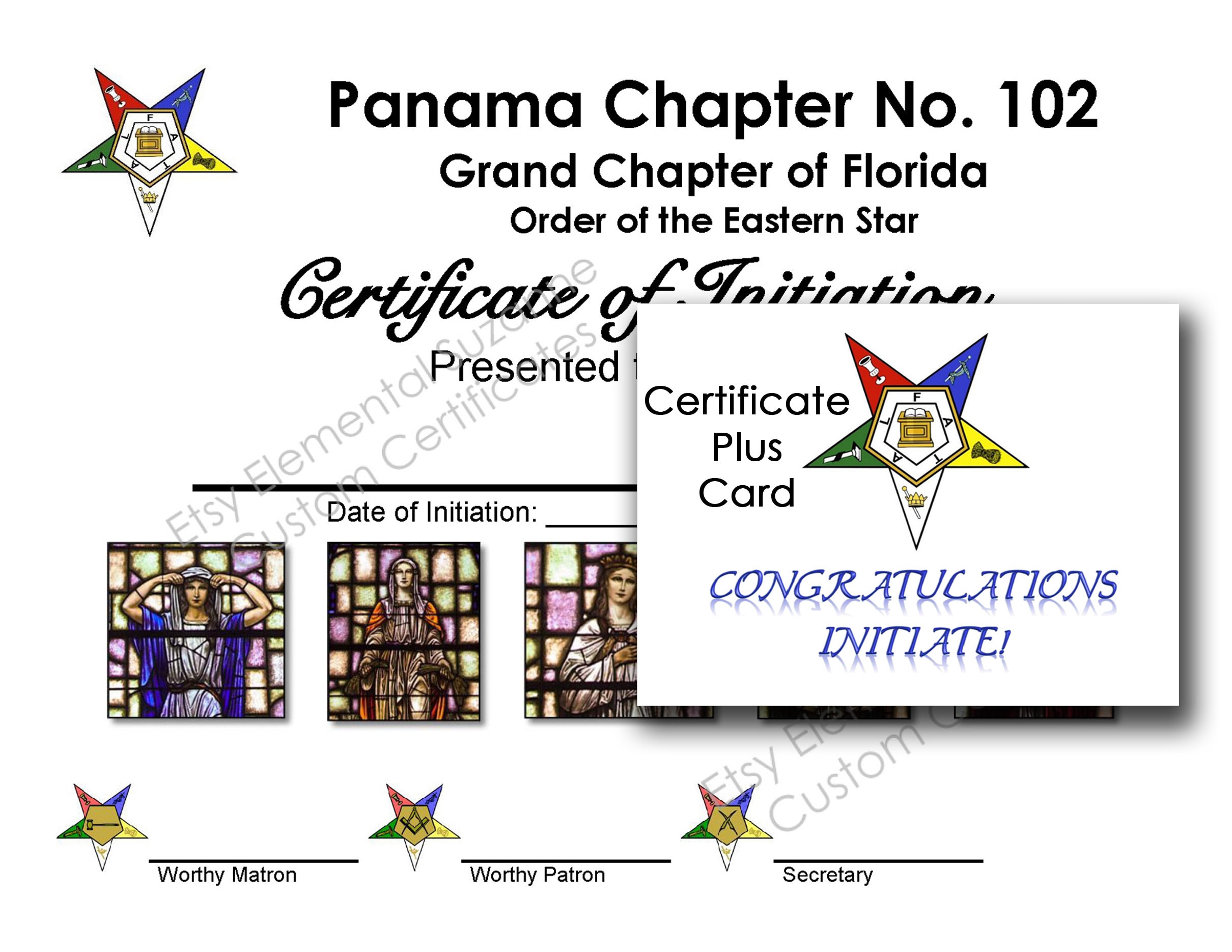 OES Certificate of Initiation Signatures Eastern Star - Etsy UK
