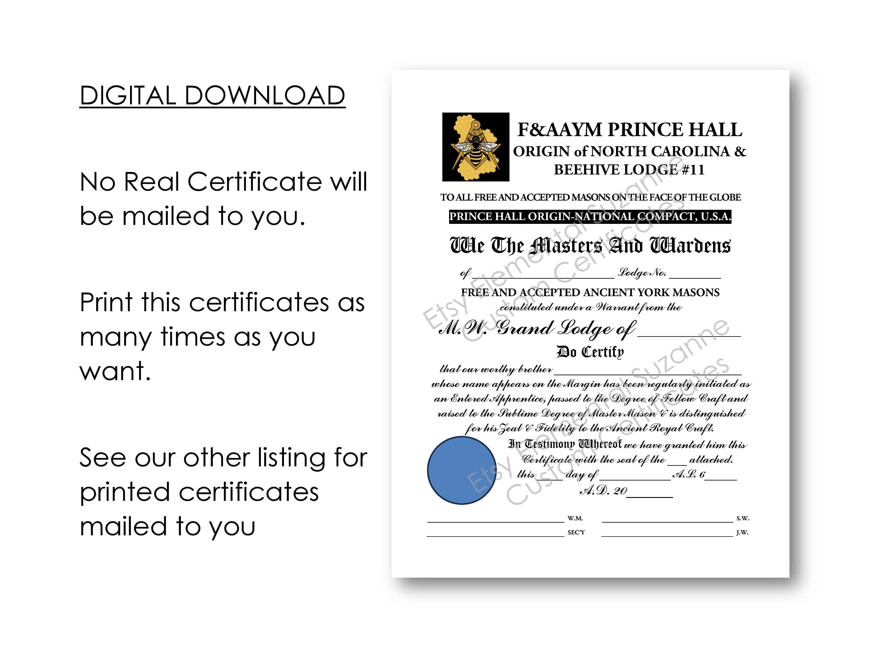 Master Masons Certificate Freemasons Digital Download to Print Your Own ...