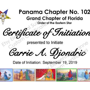OES Certificate of Initiation Eastern Star - Etsy