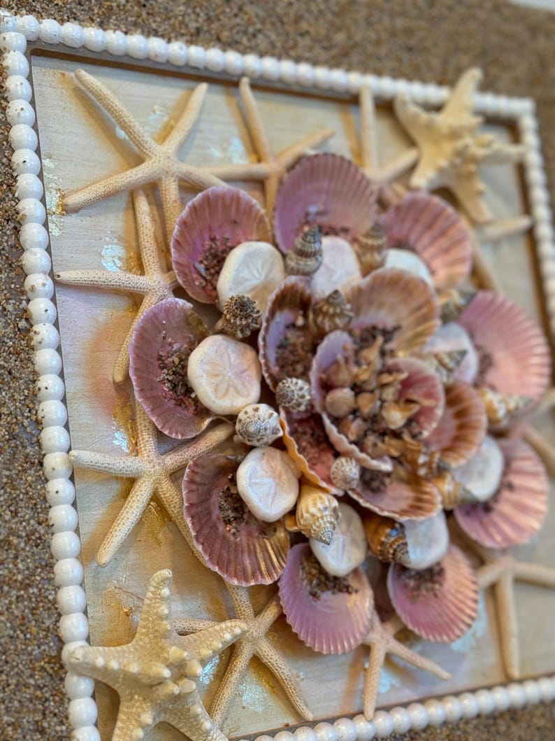 Large 16x 16, Seashell Art, Wall Decor, Seashells Flower, Perfect Gift ...