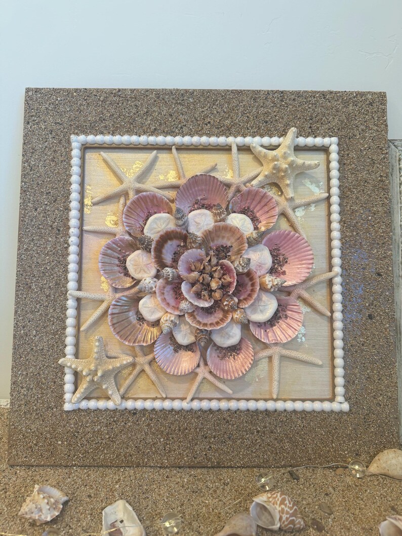 Large 16x 16, Seashell Art, Wall Decor, Seashells Flower, Perfect Gift ...