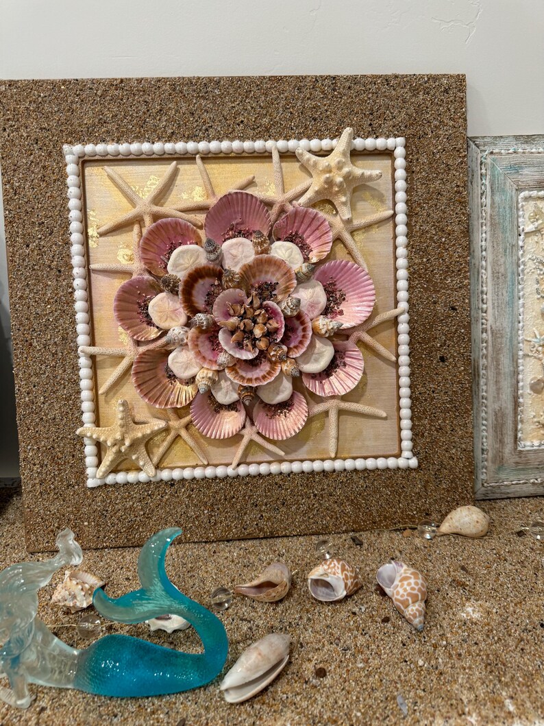 Large 16x 16, Seashell Art, Wall Decor, Seashells Flower, Perfect Gift ...