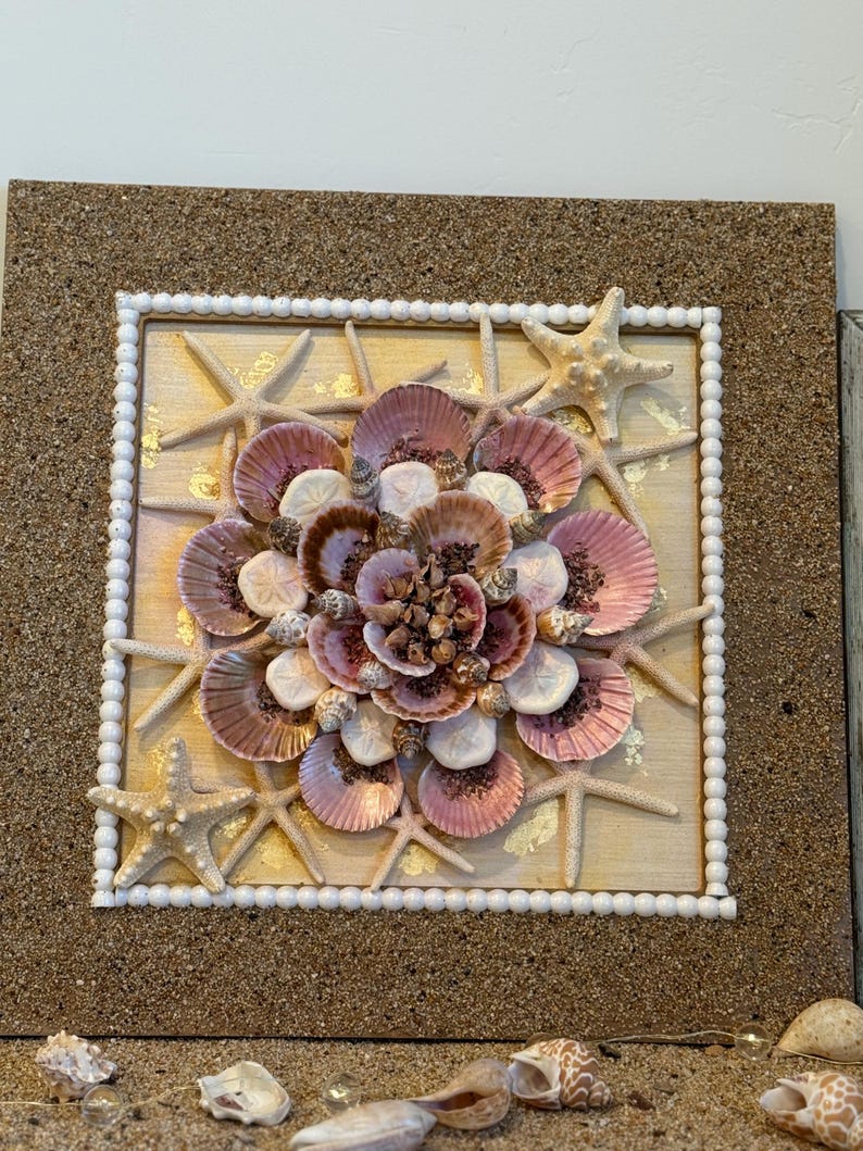 Large 16x 16, Seashell Art, Wall Decor, Seashells Flower, Perfect Gift ...