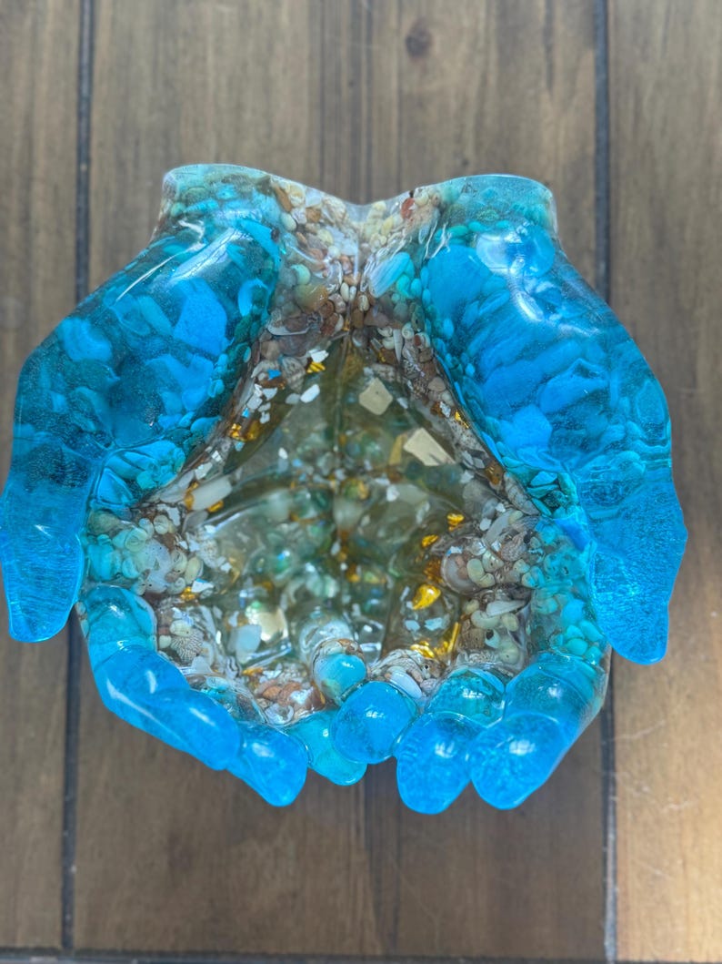 Ocean Resin Hands Sculpture: Seashells, Pearls & Sea Glass - Coastal ...