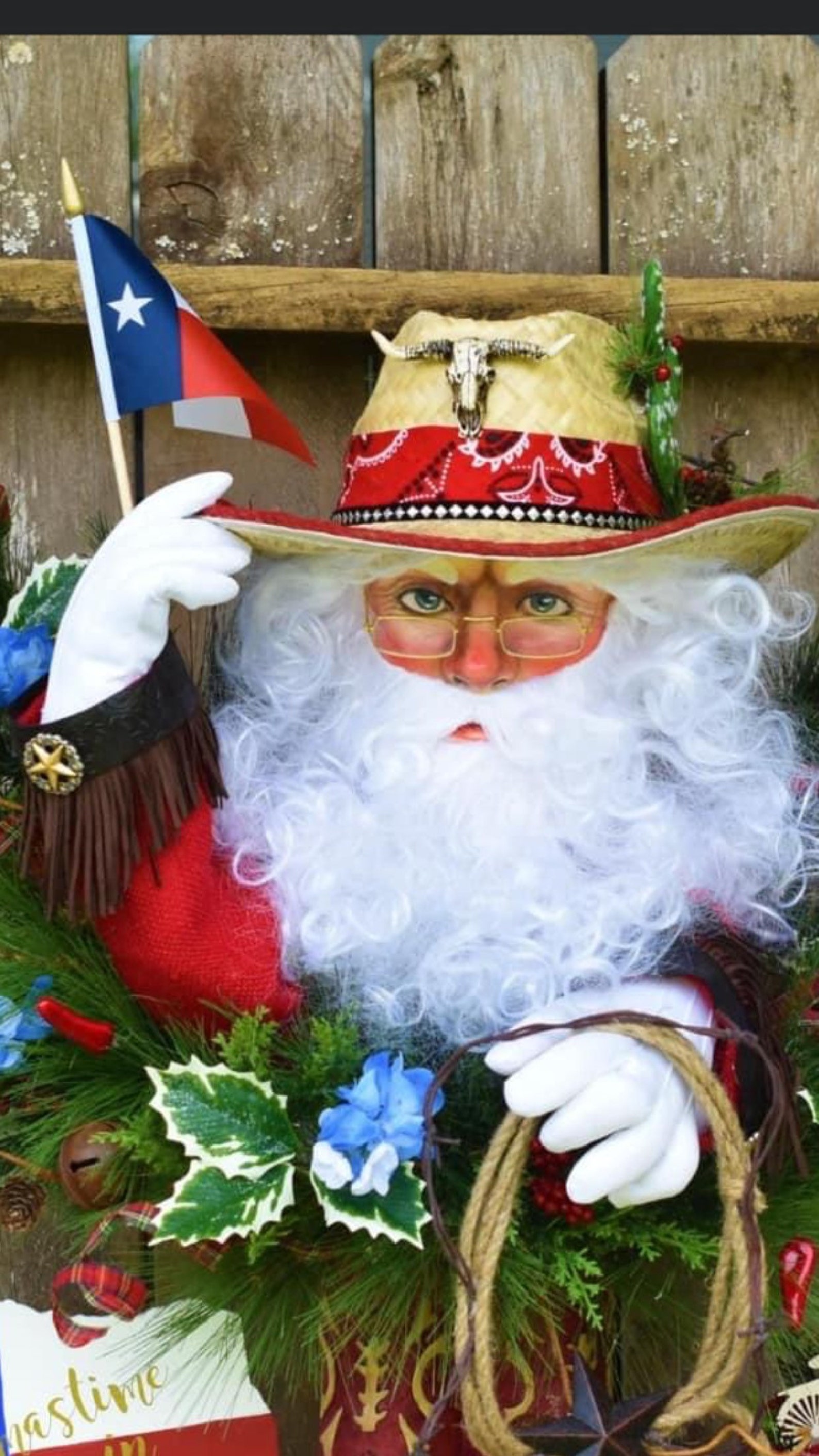 Texas Santa Centerpiece, Christmas Santa Tabletop Decor, Texas Santa ...