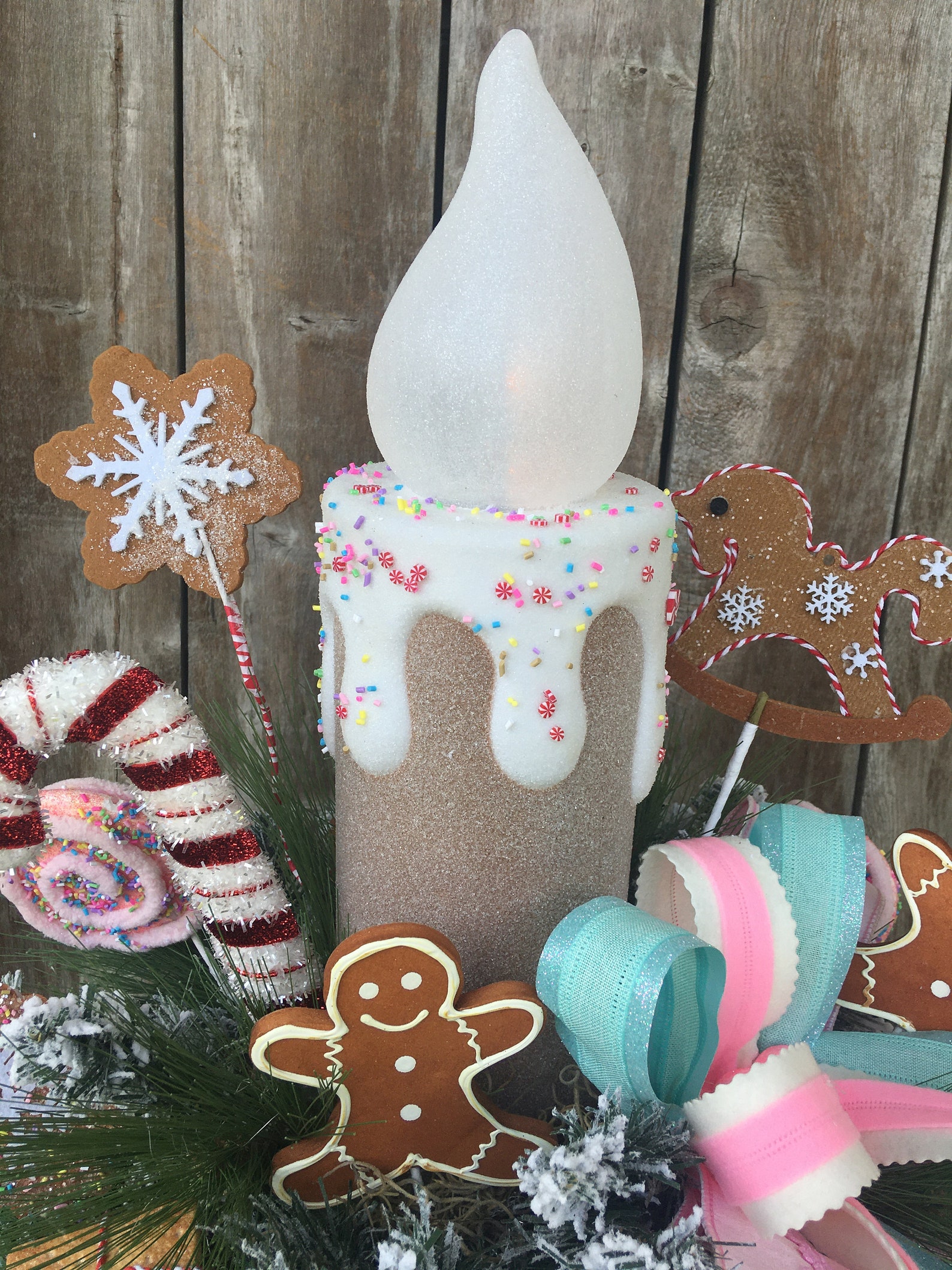 Christmas Gingerbread Battery Operated Candle Centerpiece, Candy Land ...