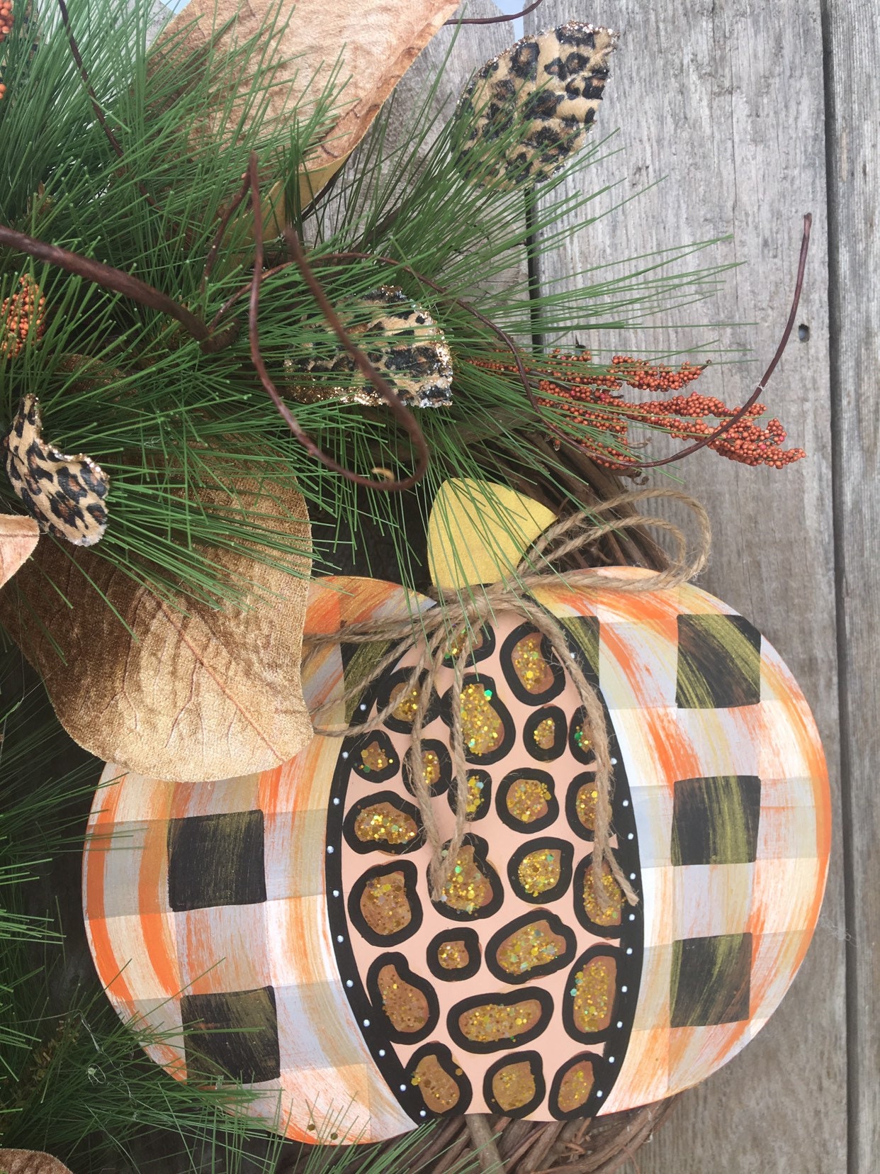 Leopard Pumpkin Fall Wreath for Front Door Leopard Fall - Etsy