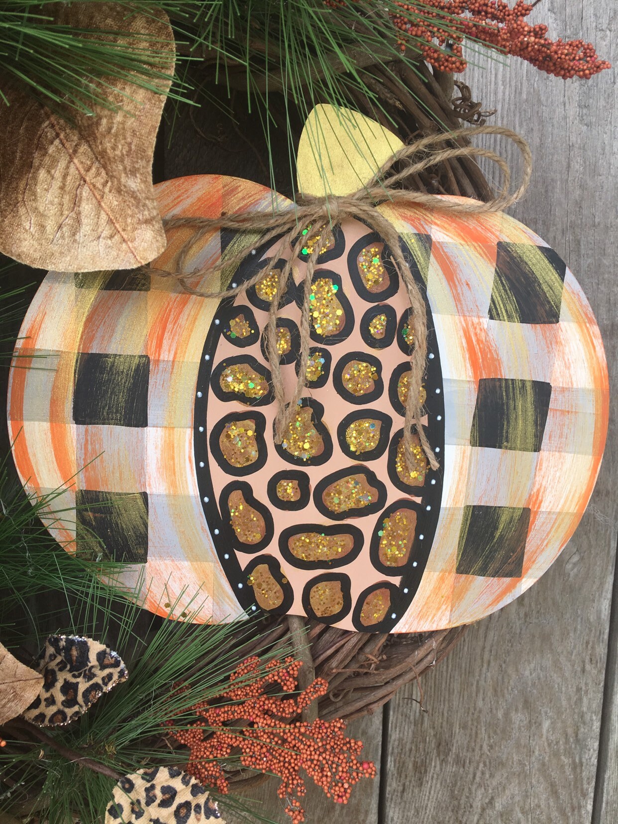 Leopard Pumpkin Fall Wreath for Front Door Leopard Fall - Etsy