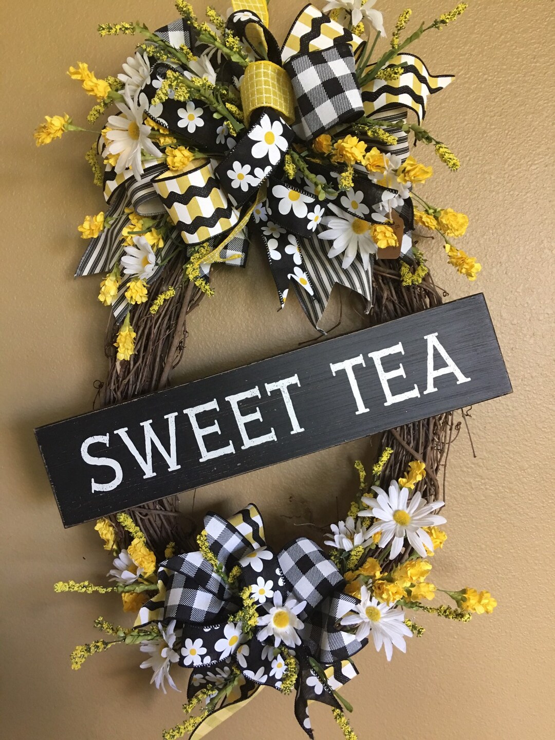 Summer Sweet Tea Wreath for Front Door, Spring Daisy Wreath, Farmhouse ...