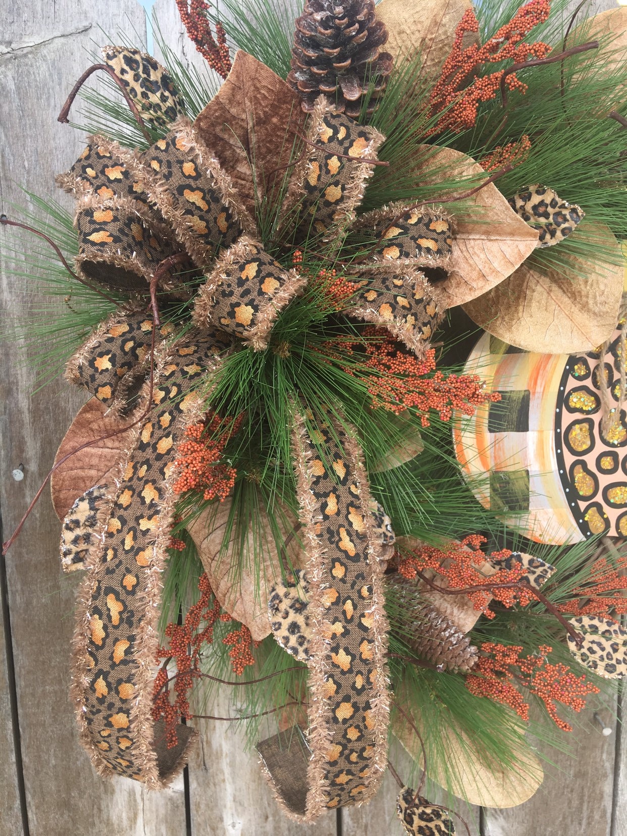 Leopard Pumpkin Fall Wreath for Front Door Leopard Fall - Etsy