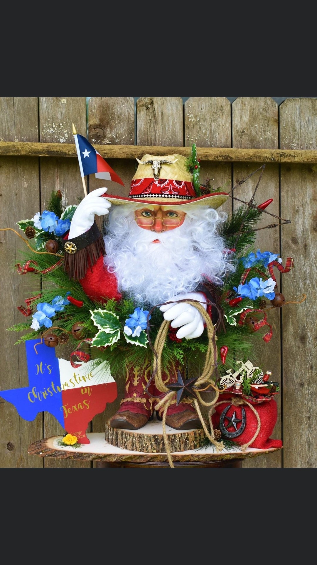 Texas Santa Centerpiece, Christmas Santa Tabletop Decor, Texas Santa ...