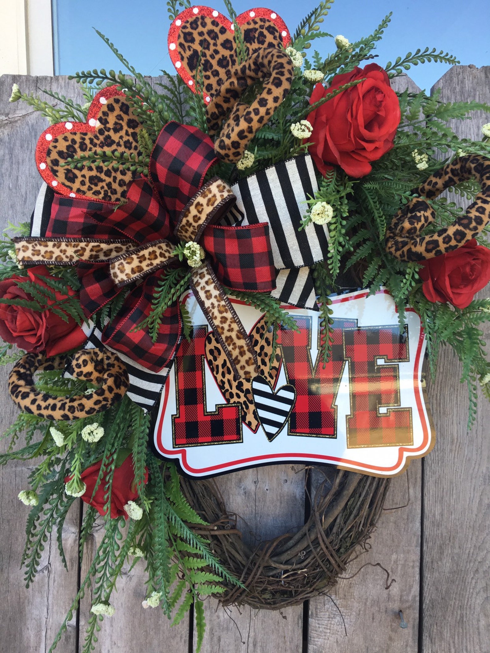 Leopard and Red Buffalo Check Valentine Wreath for Front Door - Etsy