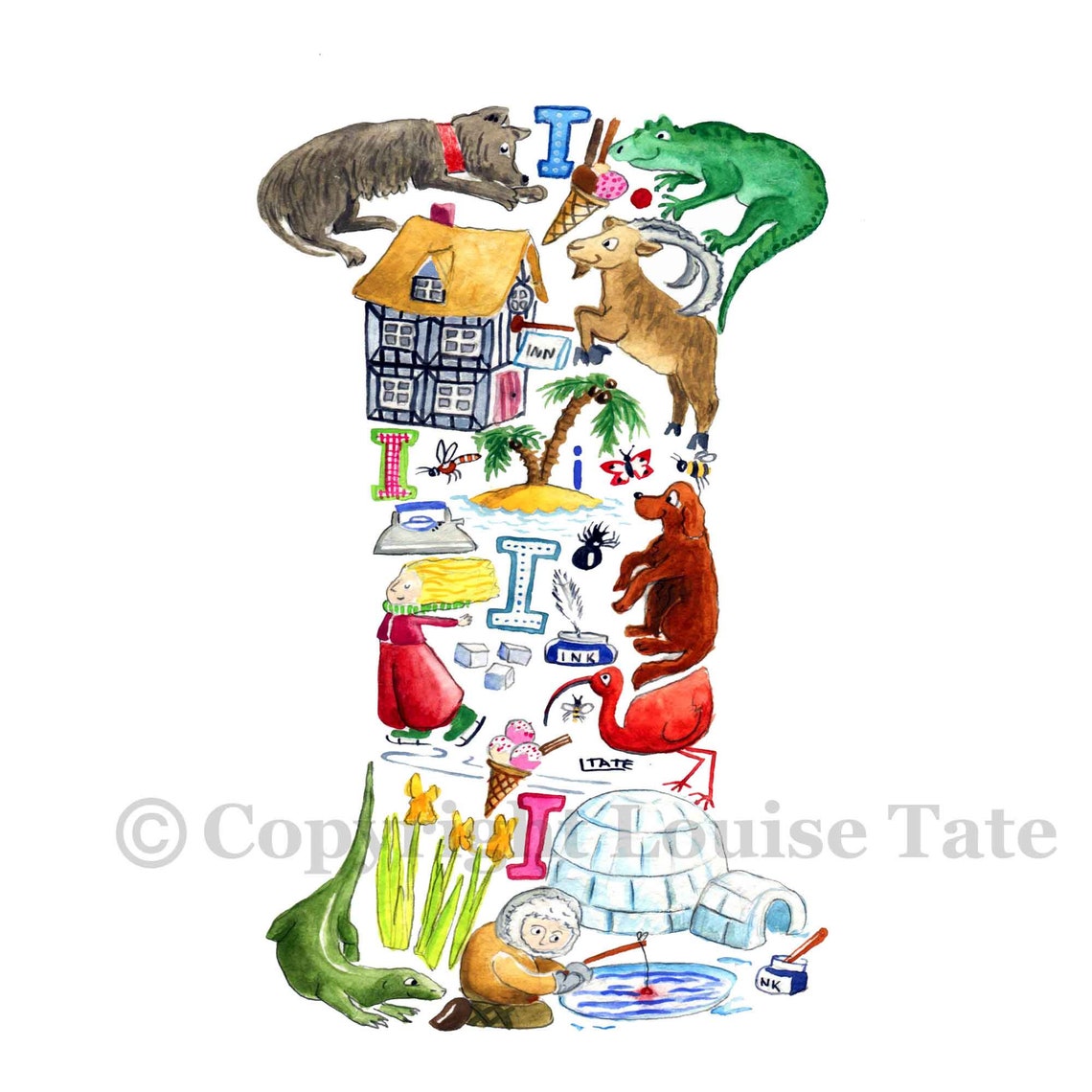 Alphabet print Letter I Children's Art Print Signed | Etsy