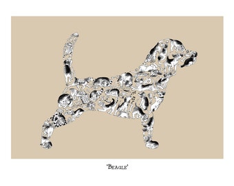 Beagle Singer Songwriter Dog Art Print Stretched Canvas or Paper Print ...