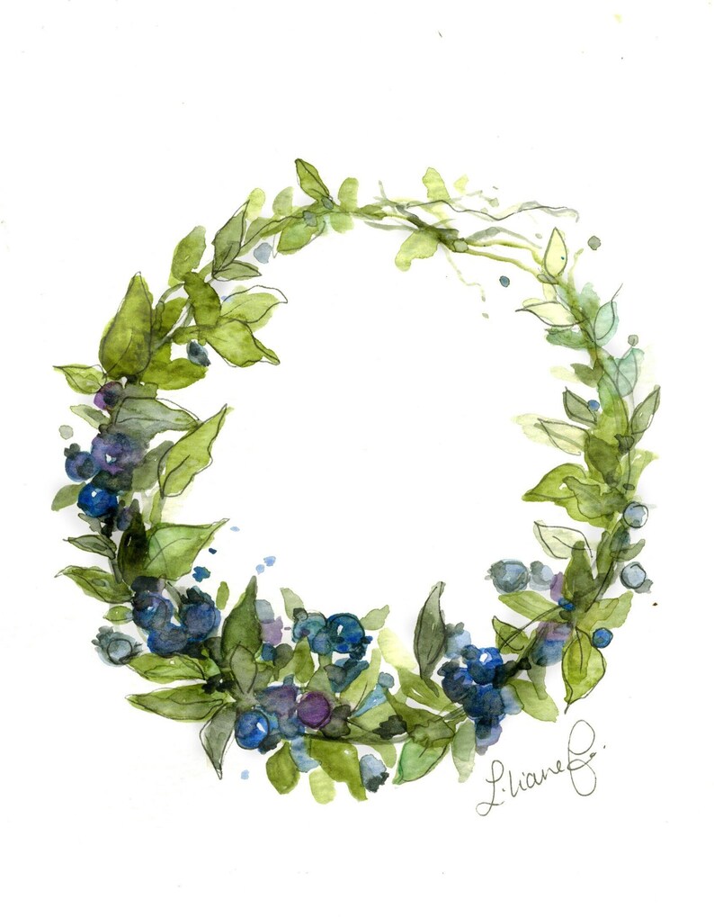 Blueberry Wreath (print) - Etsy