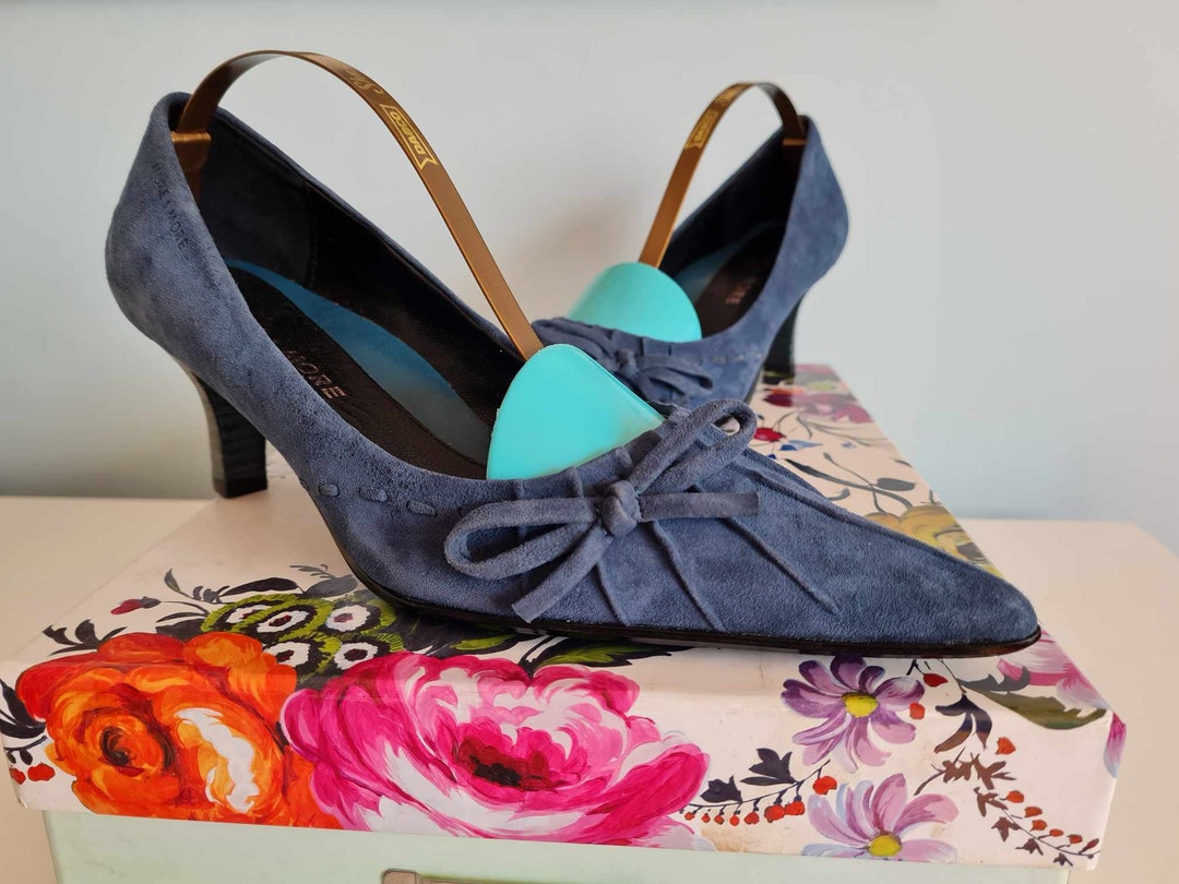 60s Style Teal Blue Suedette Winklepicker Shoes More and More 2.5 Ins ...