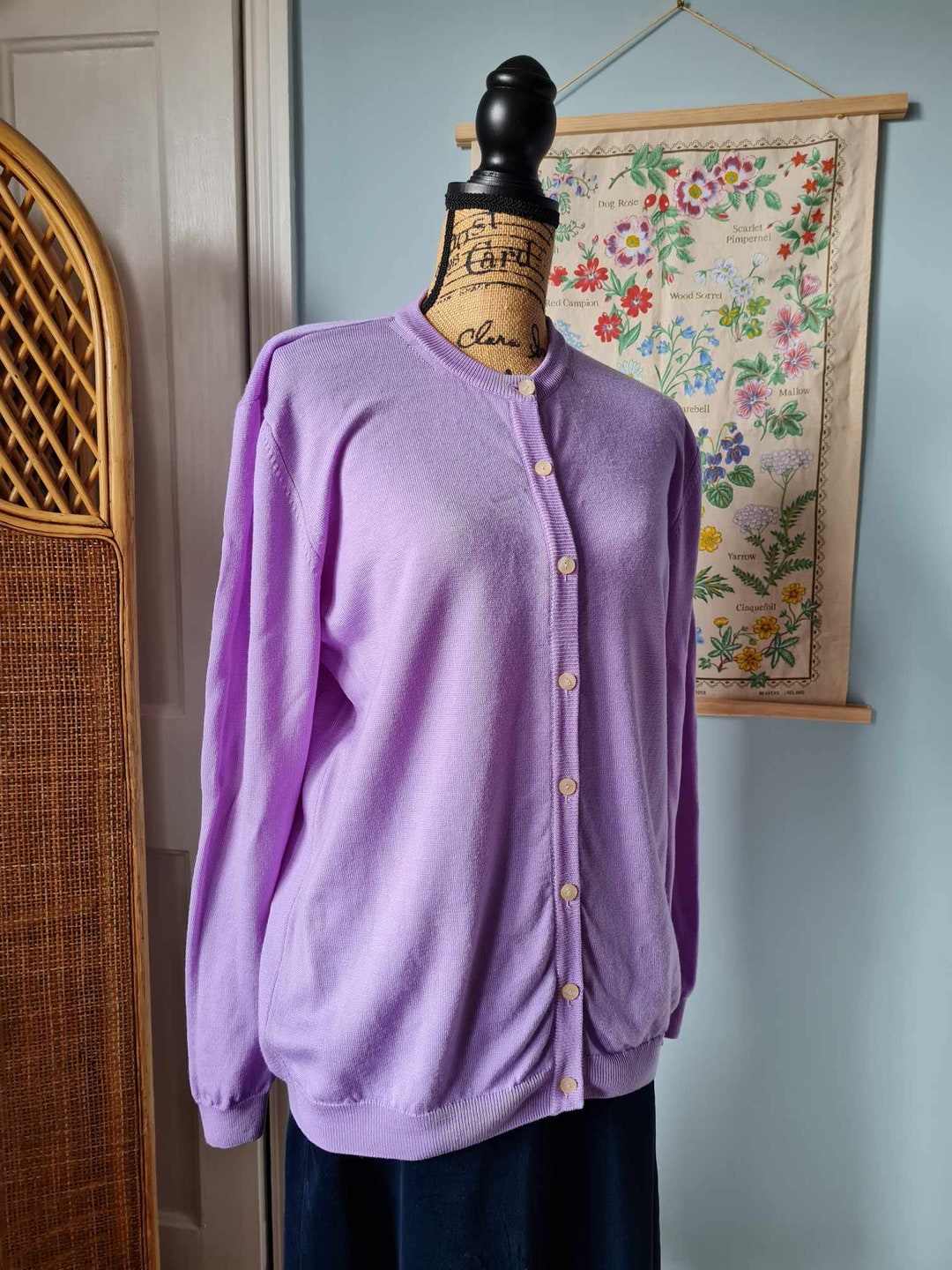 Pure New Tasmanian Wool Cardigan UK 18 US 14 44 Ins Chest Lilac Peter ...