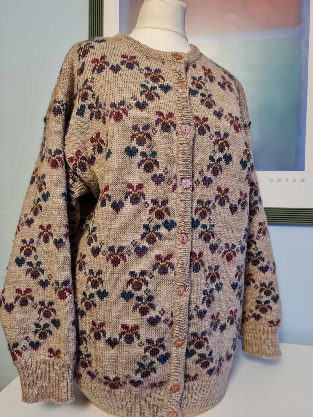 Vintage Cosy Woolen Cardigan Oatmeal British Wool Naturally Cottage ...