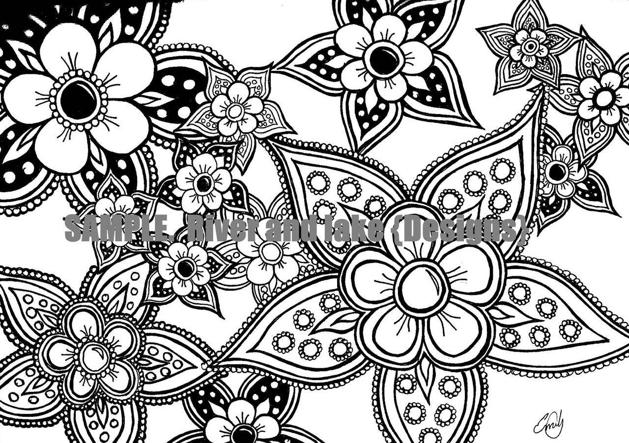 Coloring Page Hand Drawn Boho Flowers Zen Ink - Etsy
