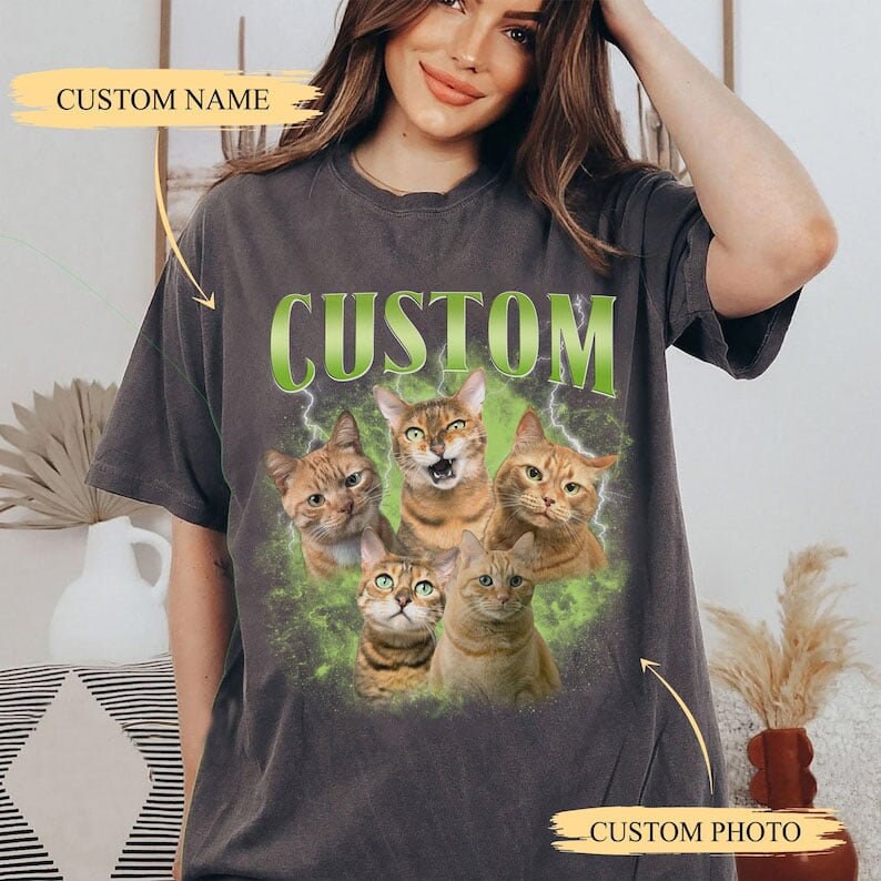 Personalized Bootleg Cat Shirt, Custom Your Cat's Photo Bootleg Shirts ...