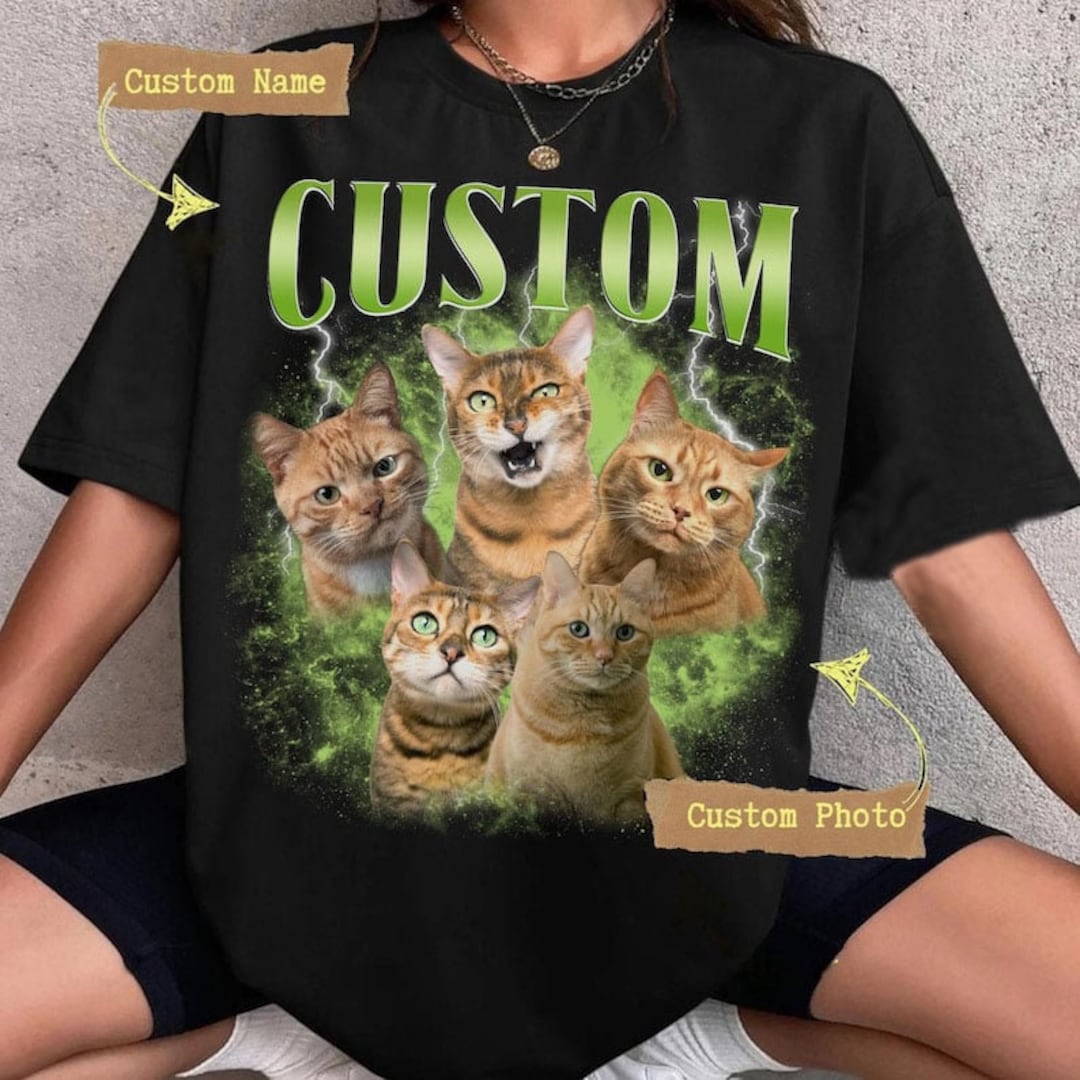 Personalized Bootleg Cat Shirt, Custom Your Cat's Photo Bootleg Shirts ...
