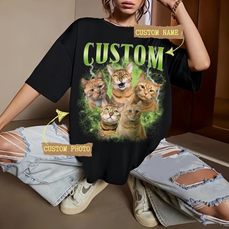 Personalized Bootleg Cat Shirt, Custom Your Cat's Photo Bootleg Shirts ...