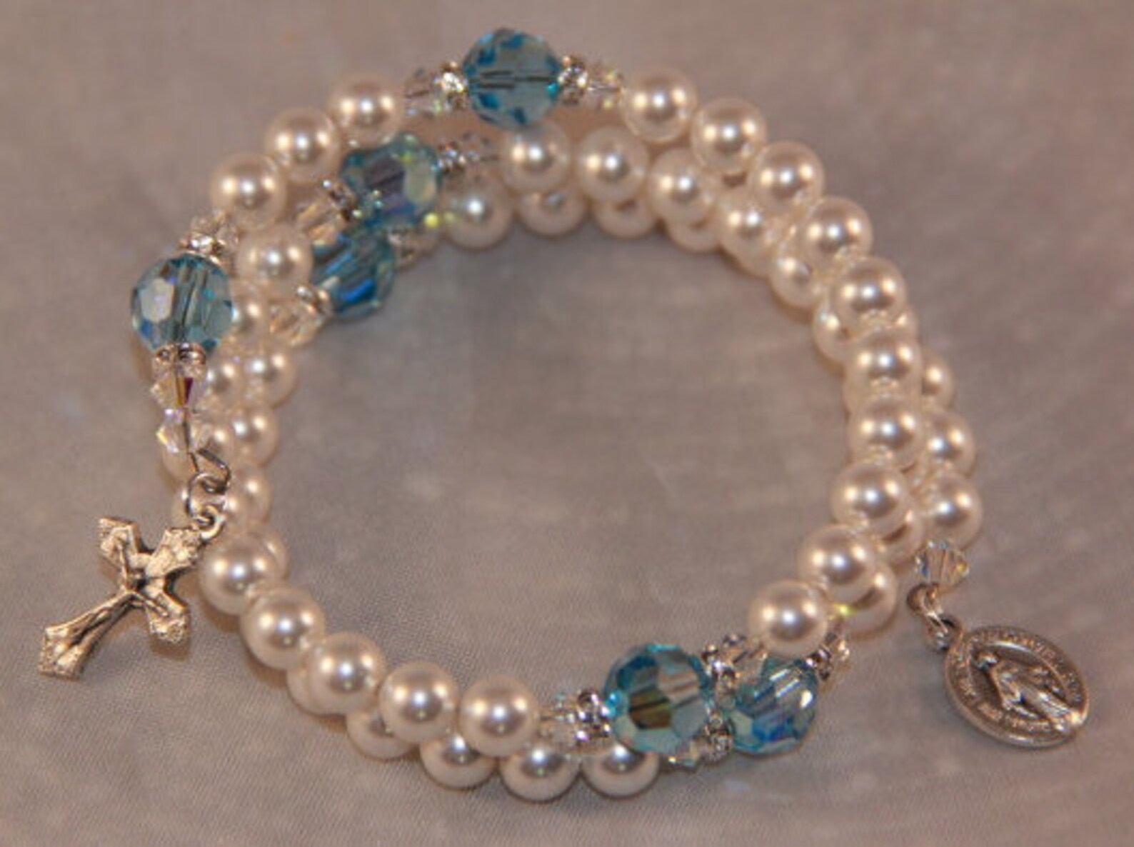 Catholic Swarovski Crystal and Pearl Wrap Rosary Bracelet - Etsy