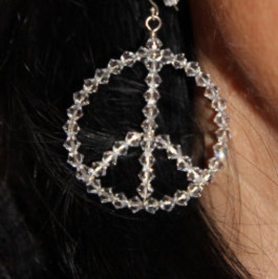 Swarovski Crystal Peace Sign Earrings | Etsy