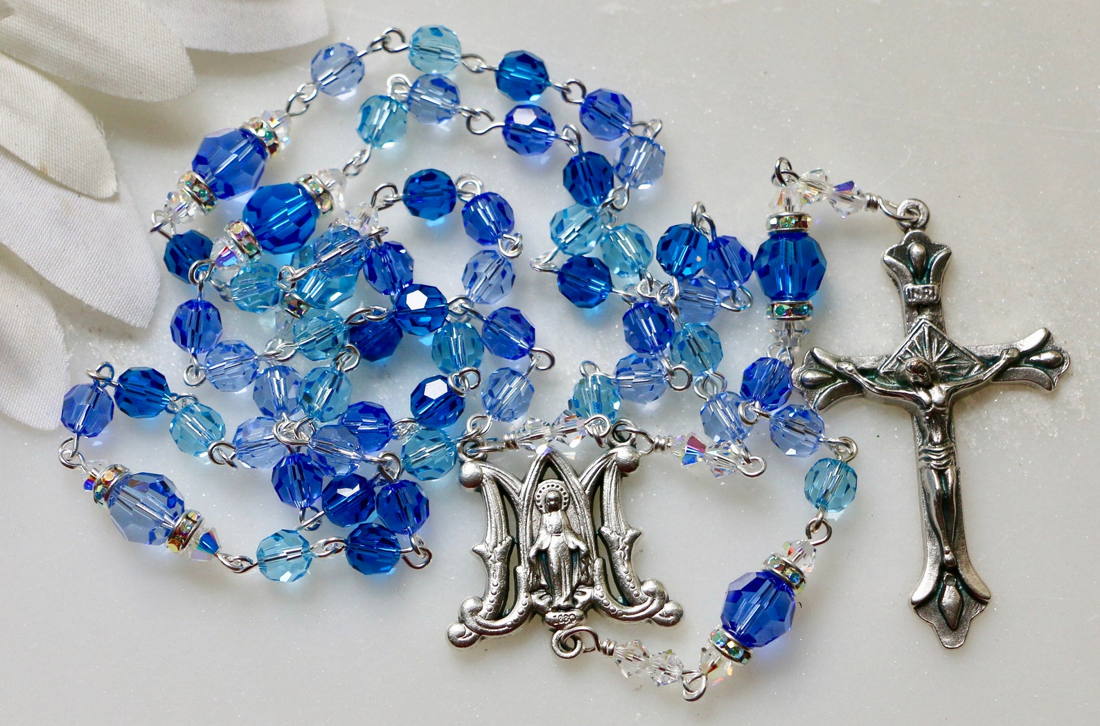 Catholic Swarovski Crystal Rosary in Blues - Etsy