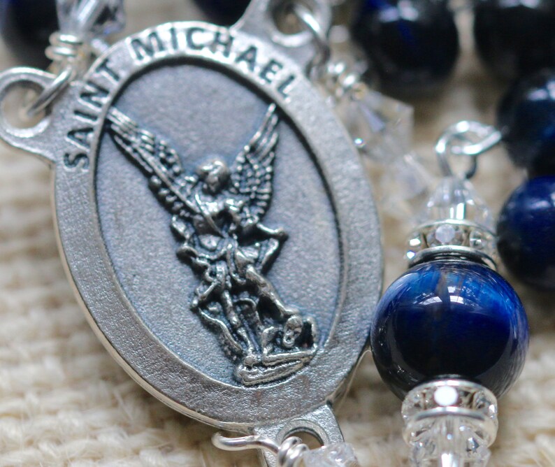 Catholic "thin Blue Line" St. Michael Lapis Lazuli Blue Tiger Eye ...