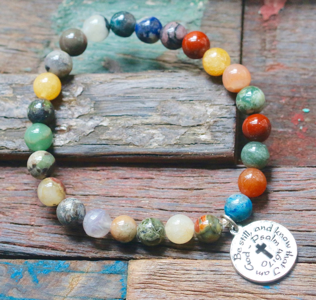 Multi Gemstone Scripture Bracelet, Psalm 46:10 - Etsy