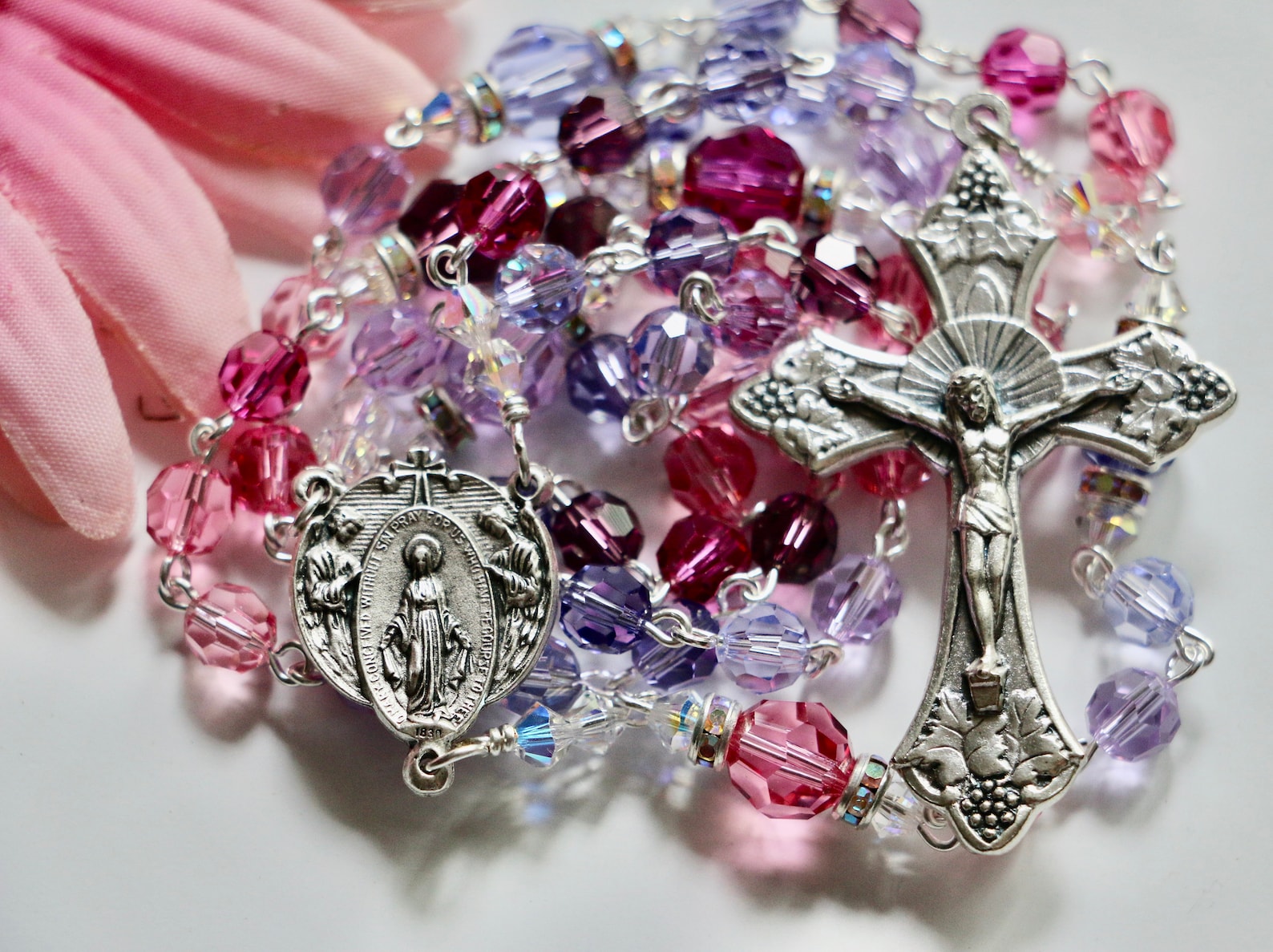 Catholic Swarovski Crystal Rosary in Pinks and Purples - Etsy