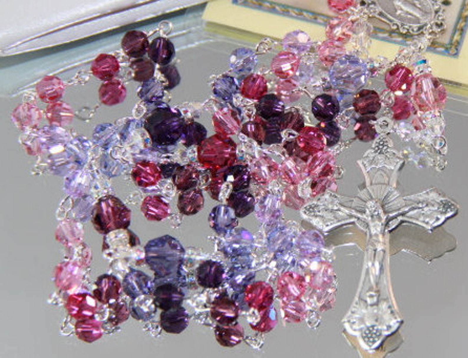 Catholic Swarovski Crystal Rosary in Pinks and Purples - Etsy