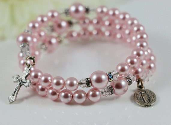 Catholic Swarovski Rosaline Pearl Wrap Rosary Bracelet Etsy