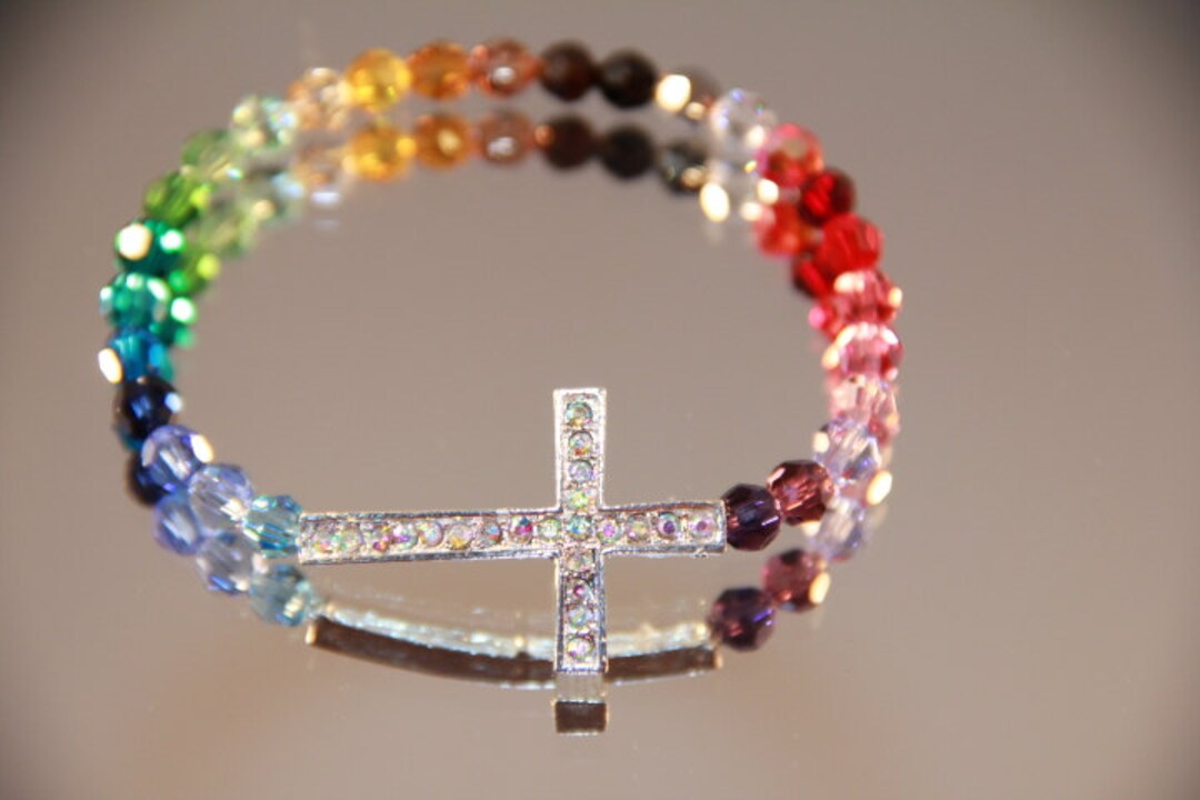 Swarovski Crystal Rainbow Rhinestone Cross Bracelet - Etsy