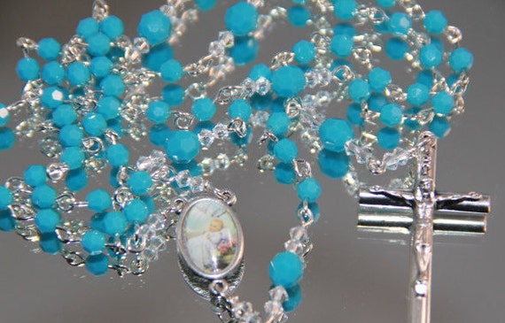 Catholic Baptism Rosary in Turquoise Swarovski Crystal and | Etsy