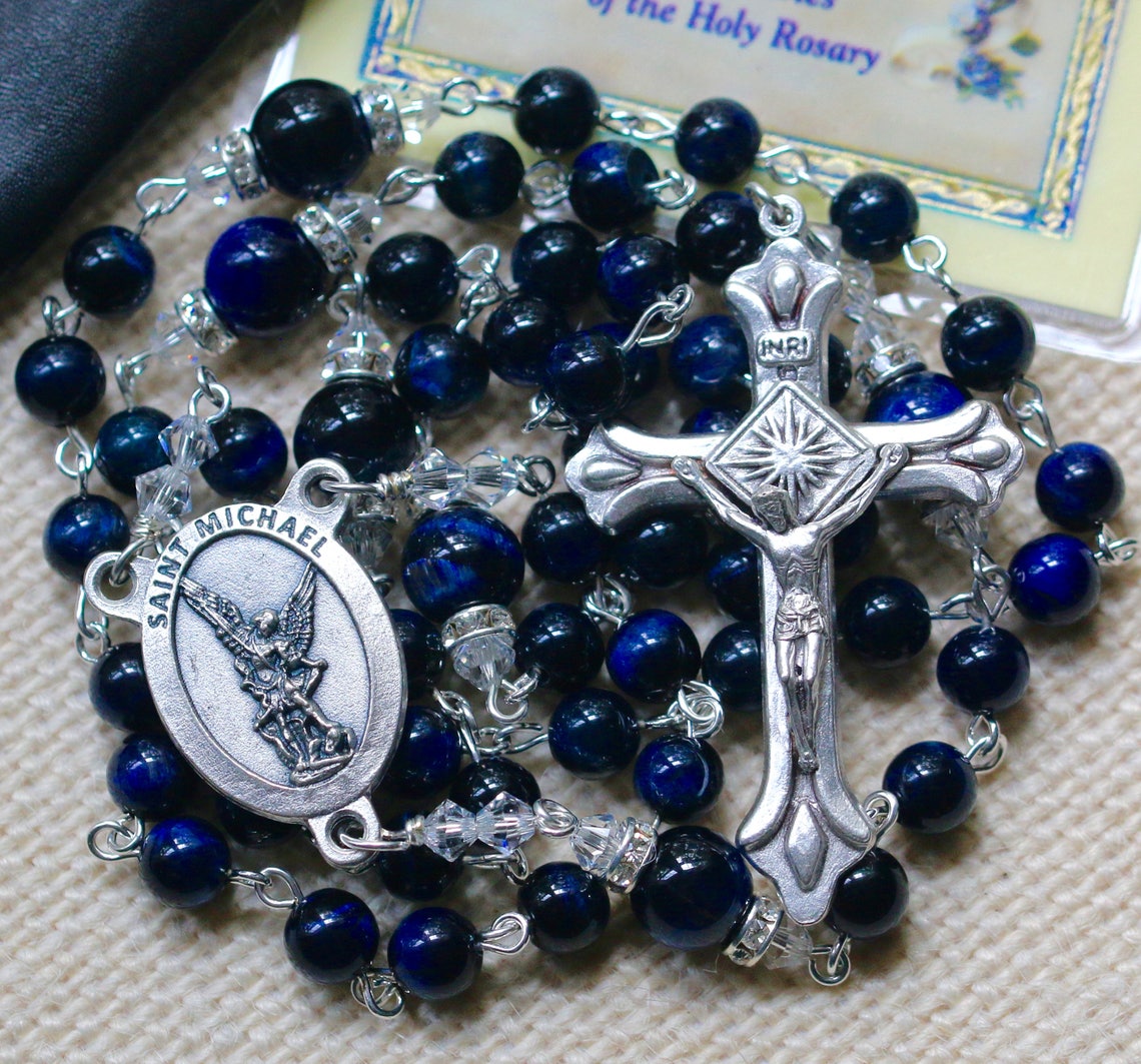 Catholic "thin Blue Line" St. Michael Lapis Lazuli Blue Tiger Eye ...