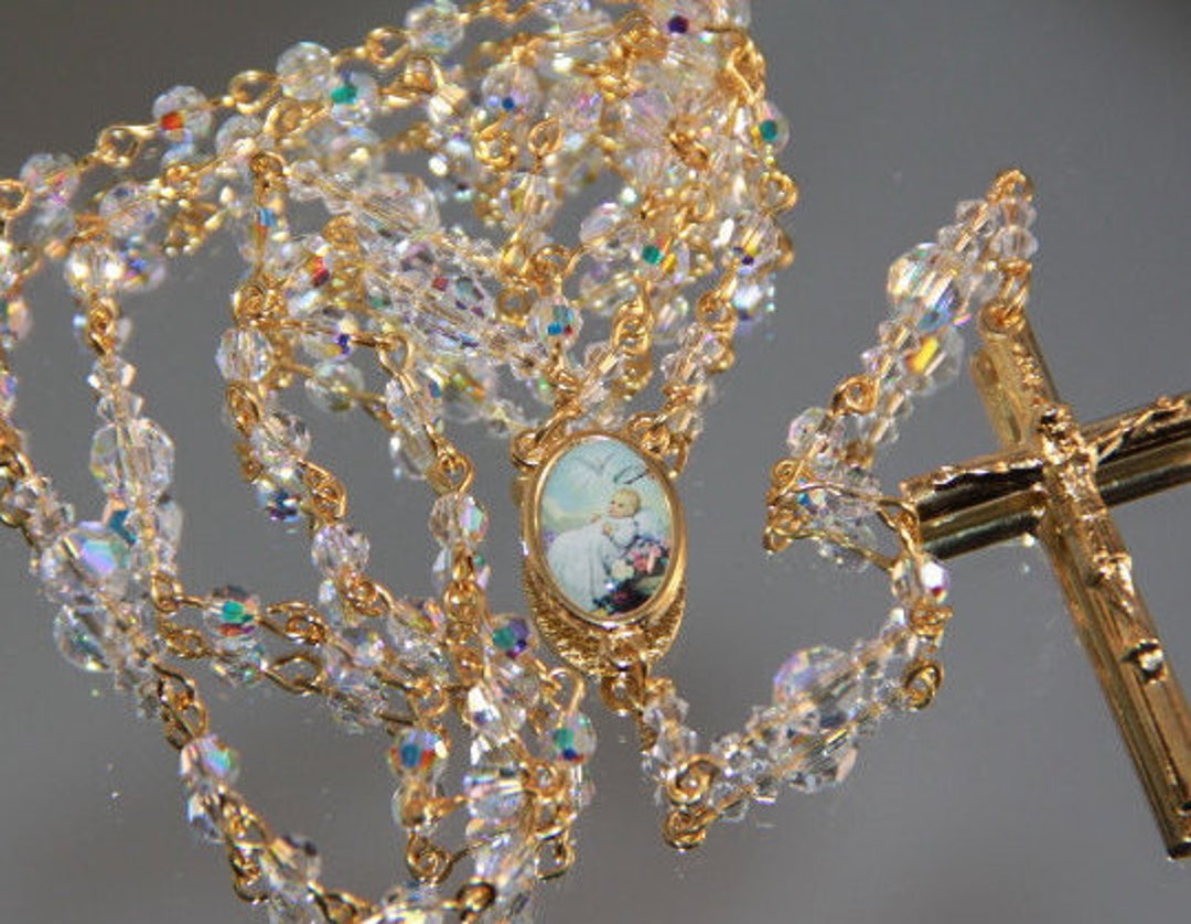 Catholic SMALL Bead Baptism Rosary in AB Swarovski Crystal and Gold - Etsy