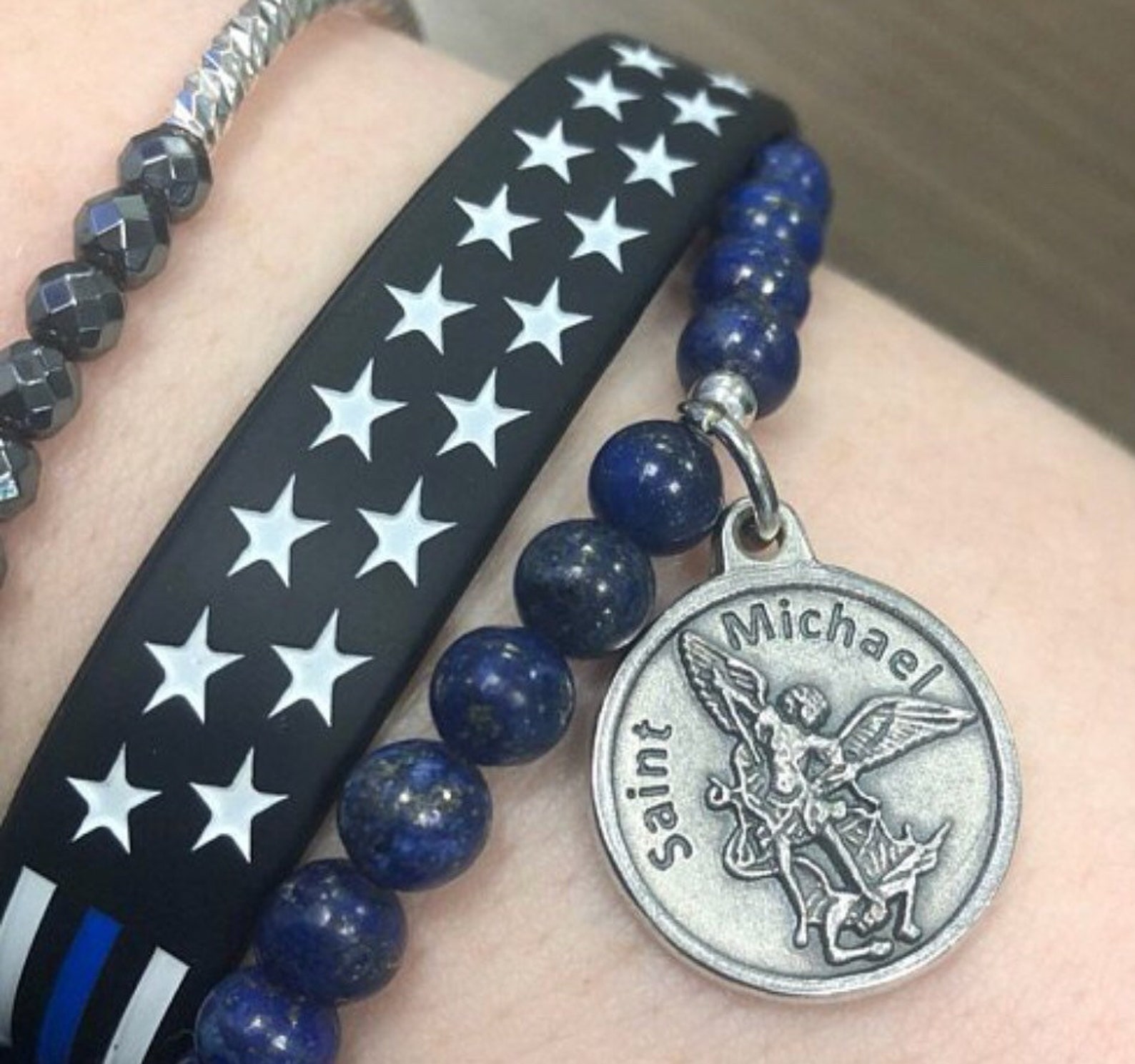 Thin Blue Line St Michael Stretch Bracelet - Etsy