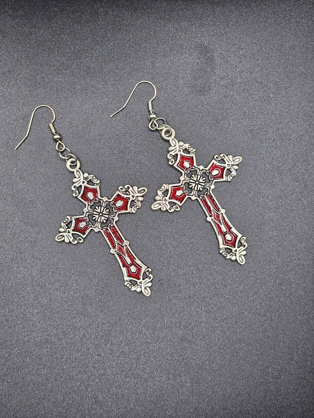 Red Gothic Cross Earrings - Etsy