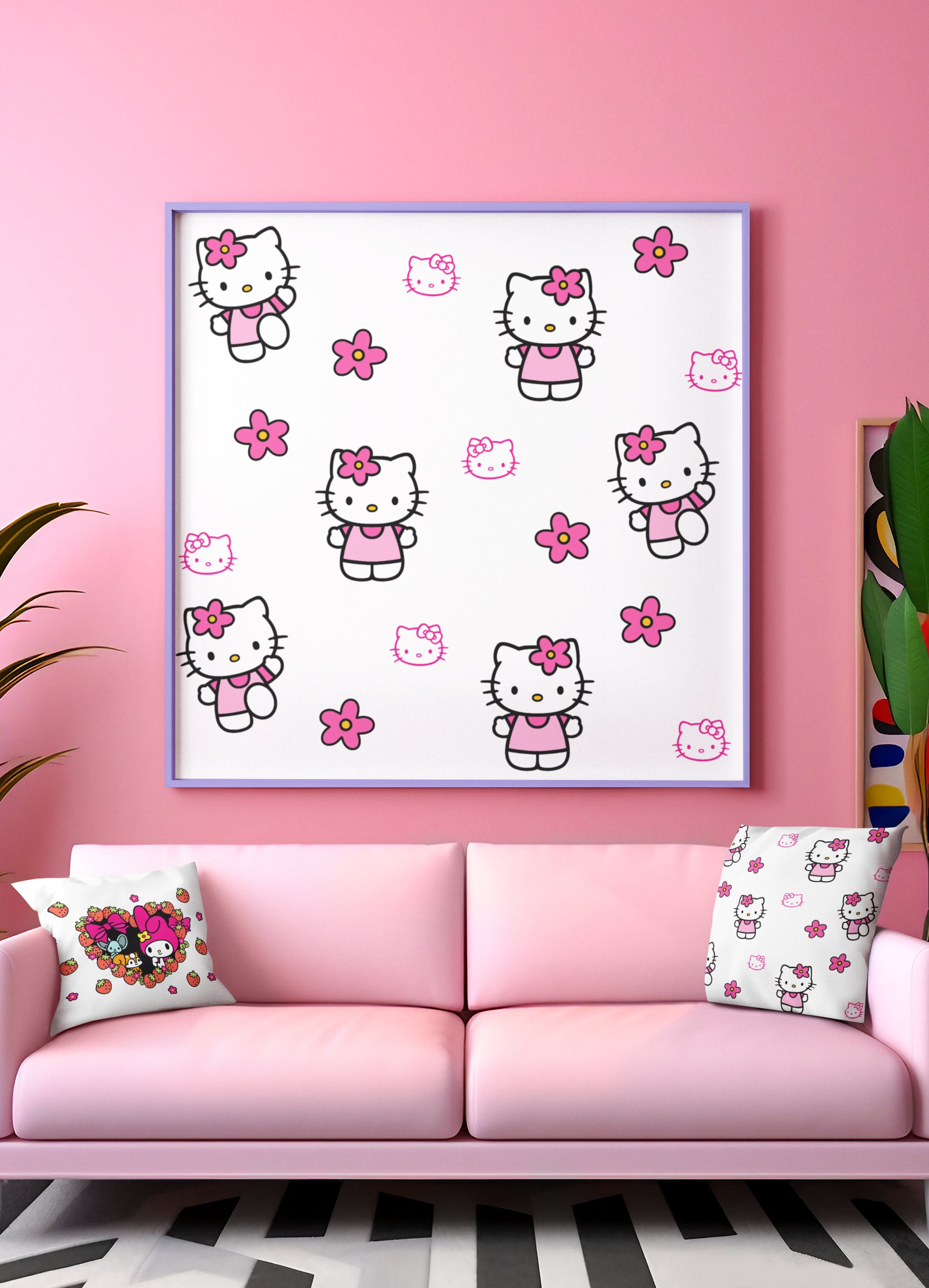 Hello Kitty Indoor Wall Tapestries, Sanrio Flag, Cute Kawaii Pastel ...