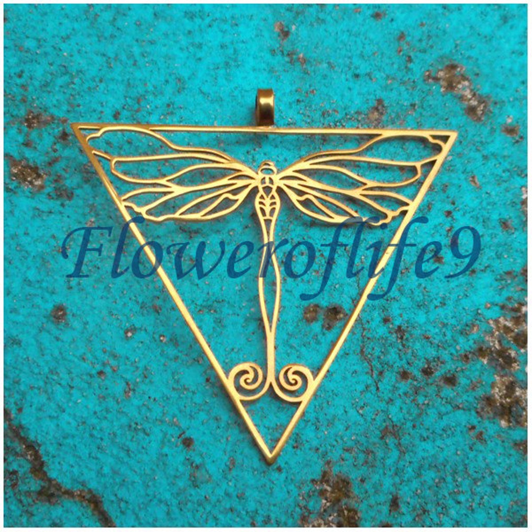 Dragonfly in Triangle Pendant (2 5/16 X 2) - Stainless Steel, Tin (gold ...