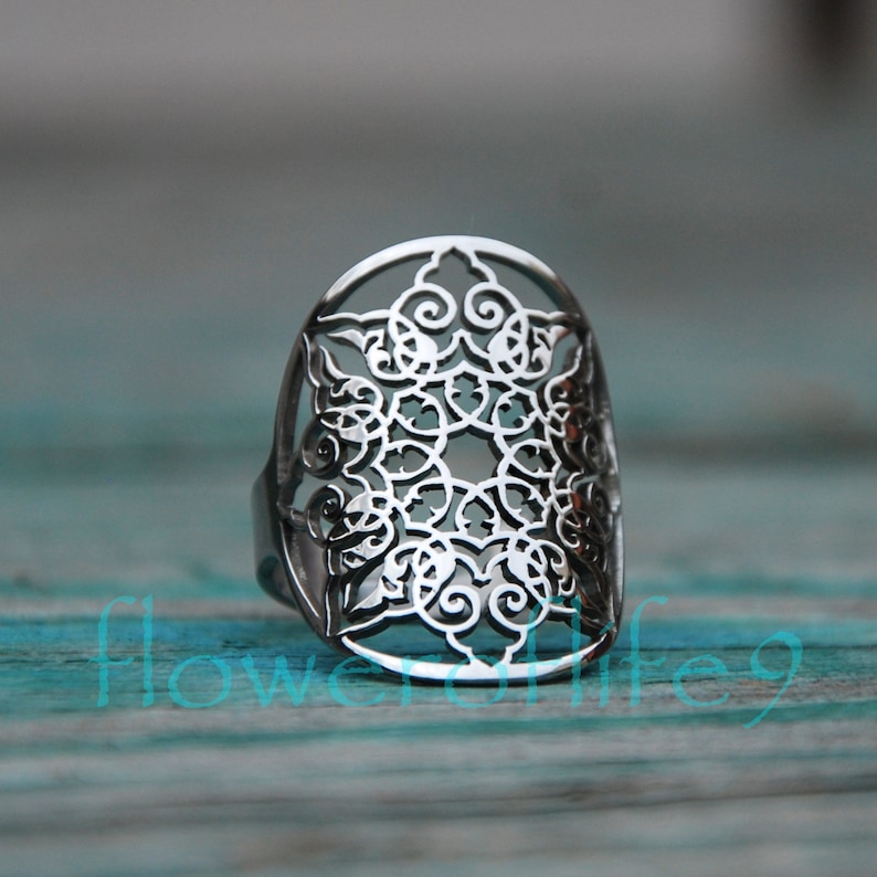 Mandala Healing Ring Stainless Steel | Etsy