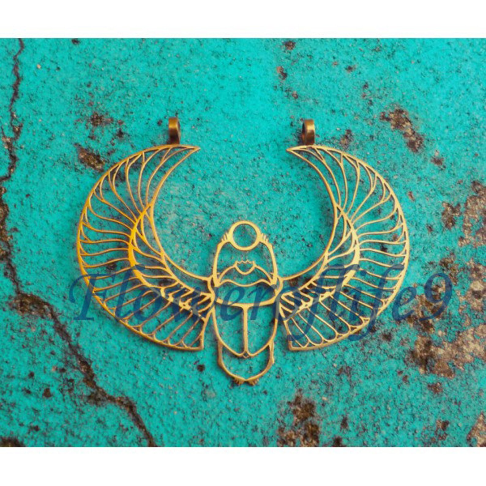 Scarab pendant 2 x 2 5/8 inch Stainless Steel TiN gold | Etsy