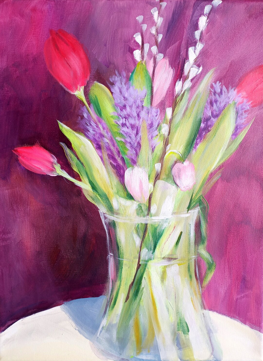Original Floral Acrylic Painting: Spring Flower Still Life (16x12 ...
