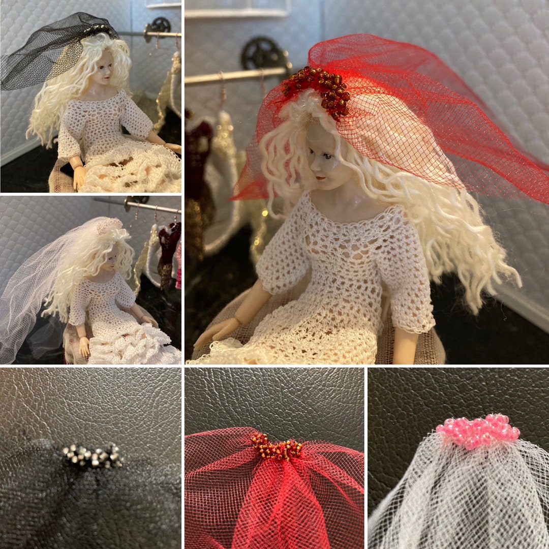 1:12 Scale Red Black Pink Miniature Veil Beaded Headpiece - Etsy
