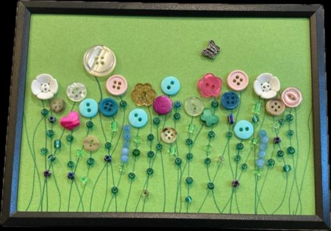 Cheerful Button Art 5x7 Flower Buttons Picture in Black Frame Spring ...
