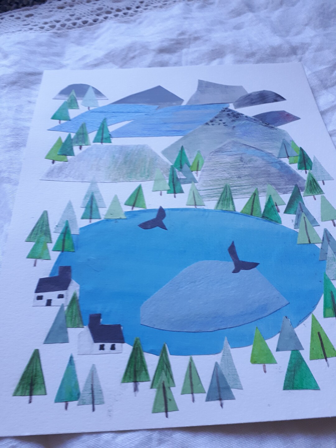 Cut Paper Collage Picture Mountain Lake Nature Lovers - Etsy